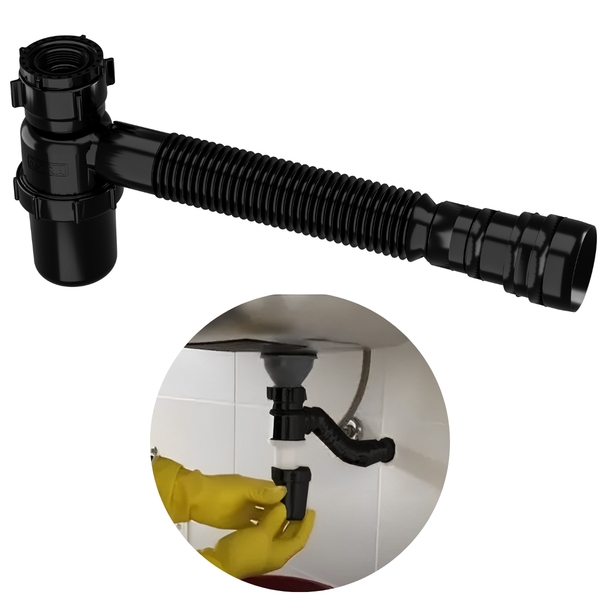 Sifão Sanfonado Com Copo 49cm Preto | Astra | Leroy Merlin